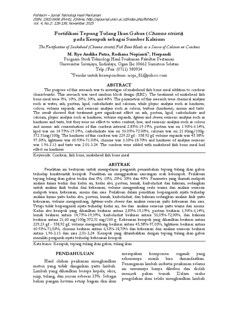 ID Fortifikasi Tepung Tulang Ikan Gabus Cha | PDF | Masakan Indonesia | Indonesia