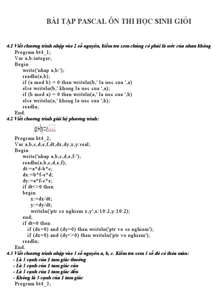 Bai Tap Pascal On Thi Hoc Sinh Gioi - THCSNTD | PDF