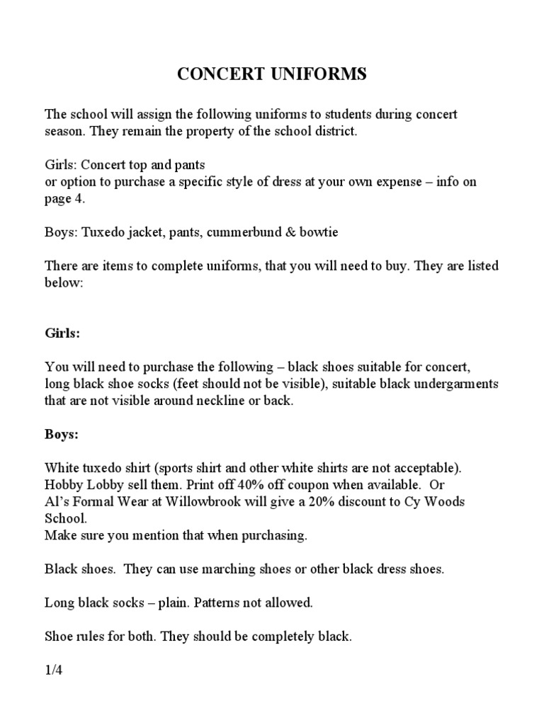 Concert Uniforms | PDF | Dress | Sock
