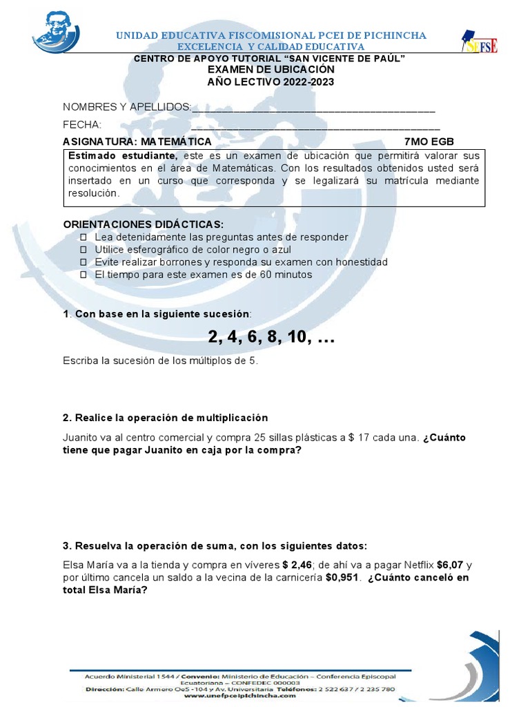 Matematica - Septimo Egb | PDF