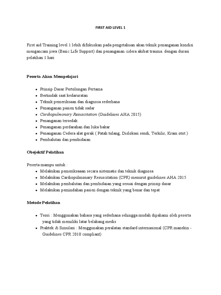 Materi First Aid Level 1 | PDF