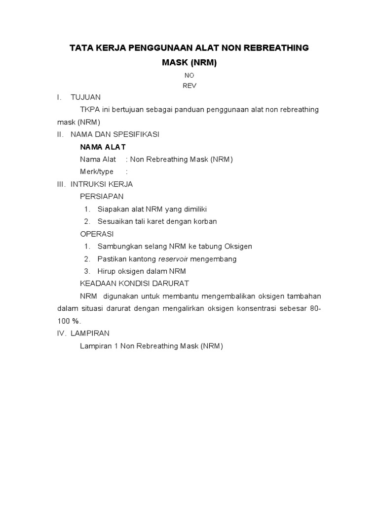 TKPA Non Rebreathing Mask (NRM) | PDF