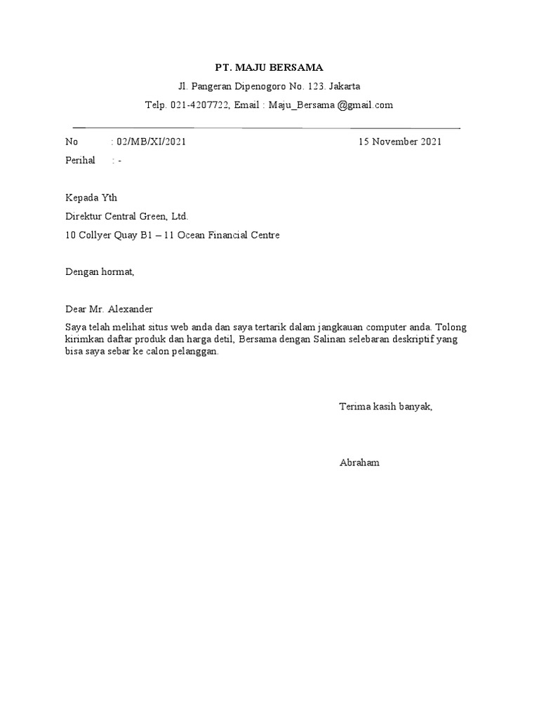 Surat Balasan B.indo | PDF