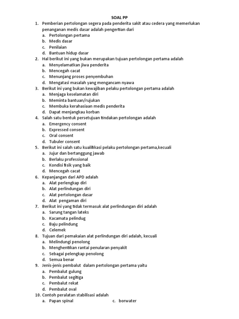 SOAL Kumlit PP, PK, PRS, ASB DLL | PDF