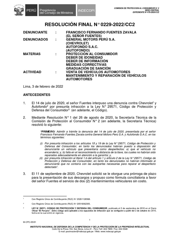 Resolución Final #0229-2022/CC2 | PDF | Protección al Consumidor | Los consumidores