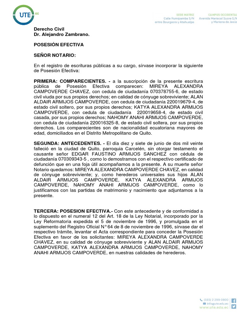 Posesión Efectiva | PDF | Derecho Civil (Common Law) | Justicia