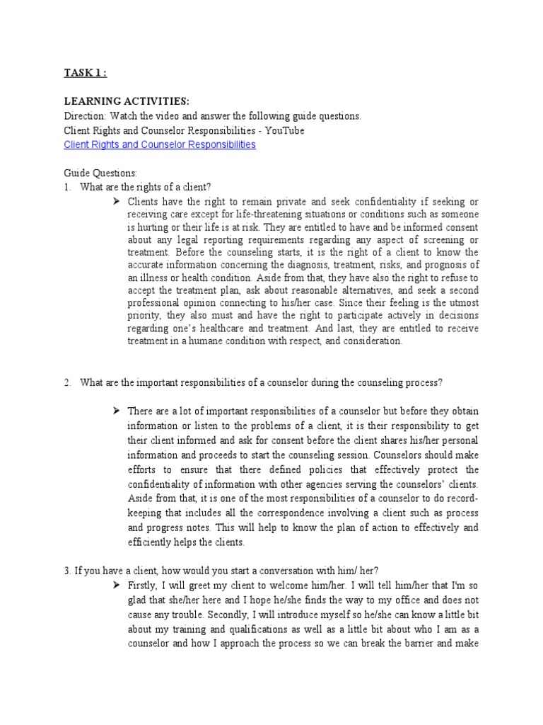 CLIENT RIGHTS AND COUNSELOR RESPONSIBILITIES - WATCH AND ANSWER GUIDE ...