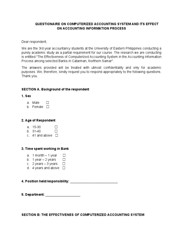 Questionnaire Draft | PDF | Accounting | Questionnaire