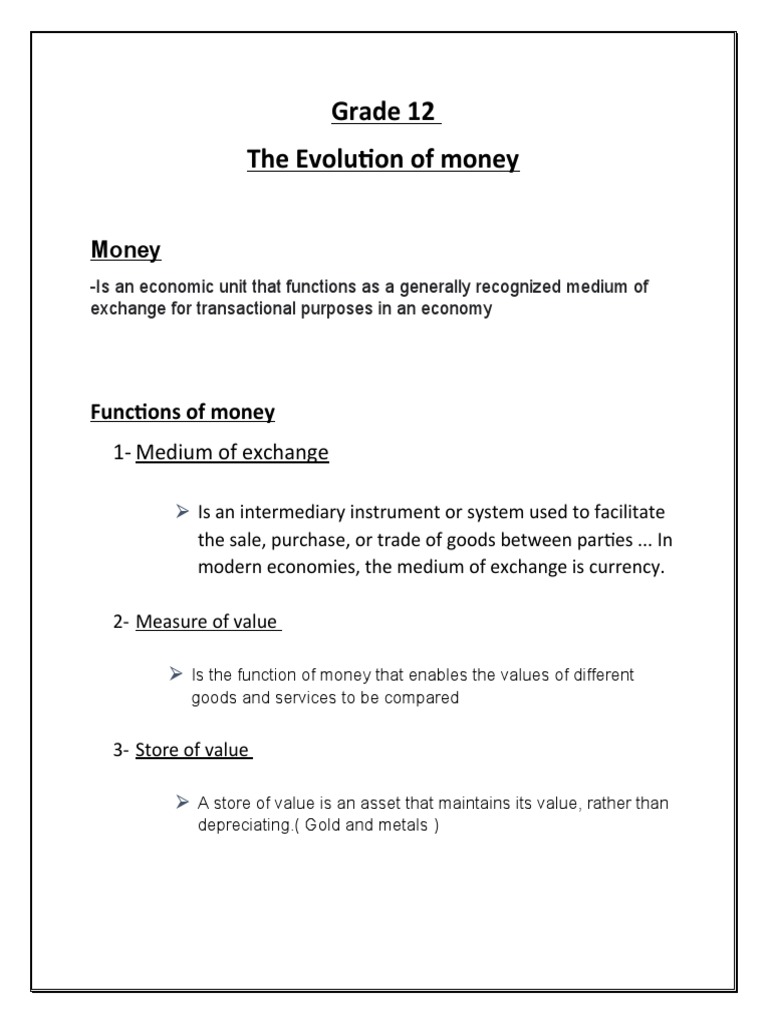 Grade 12 The Evolution of Money | PDF
