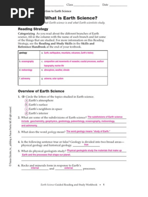 Branches Of Earth Science Worksheet