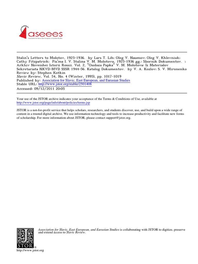 Stalins Letters To Molotov 0 | PDF | Joseph Stalin | Soviet Union