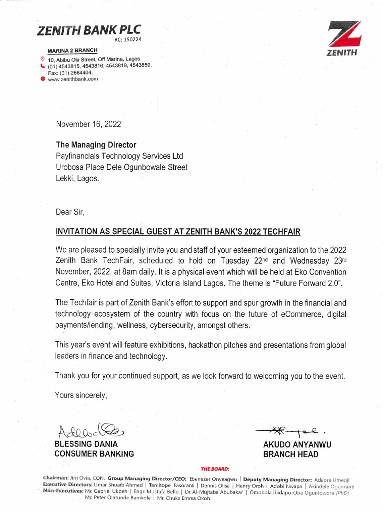 Zenith Bank Invite | PDF | Business | Service Industries