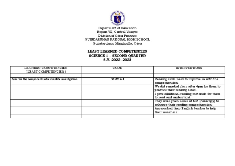 Least-Mastered-Competencies SCIENCE 7 (SECOND) | PDF