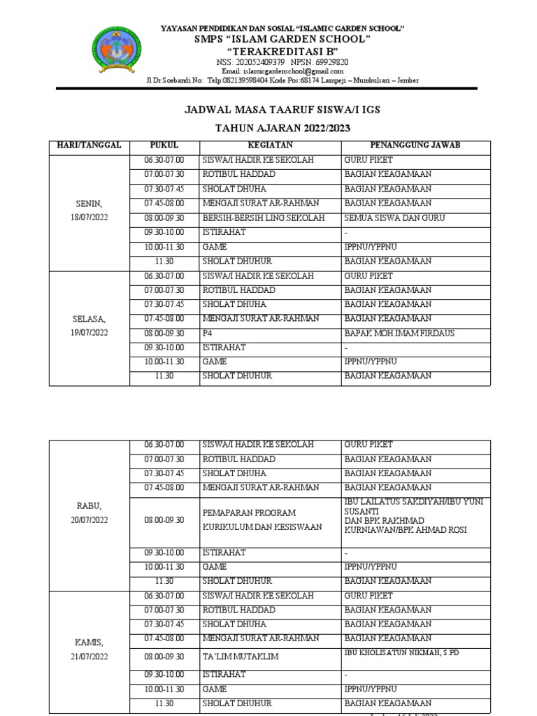 Susunan Acara Masa Taaruf Siswa | PDF