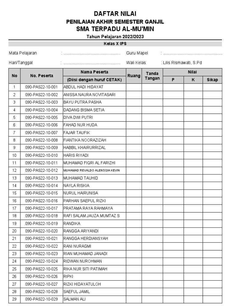 Daftar Nilai | PDF