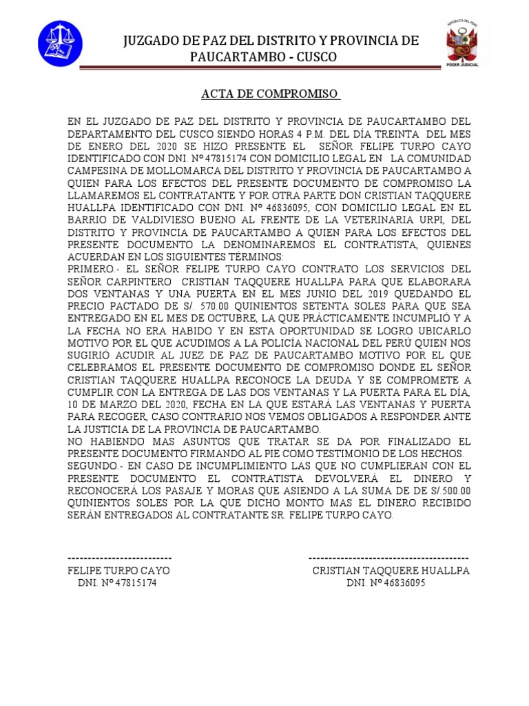 Acta de Compromiso de Trabajo | PDF | Ley común | Judicaturas