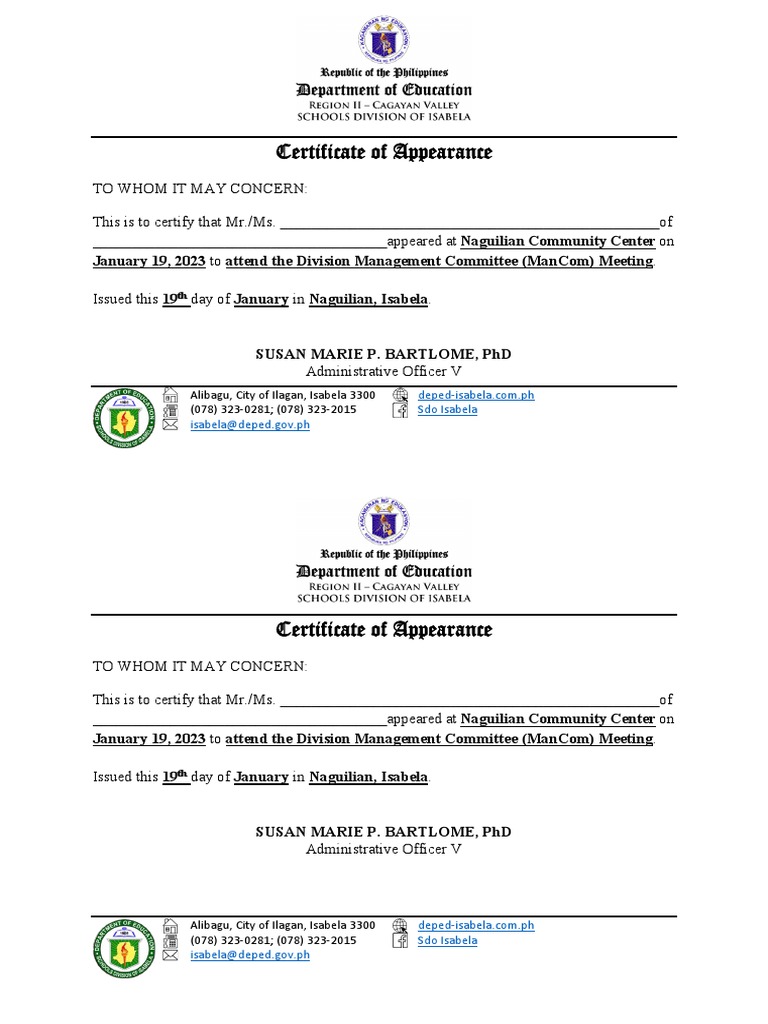 ManCom Meeting Attendance Cert | PDF