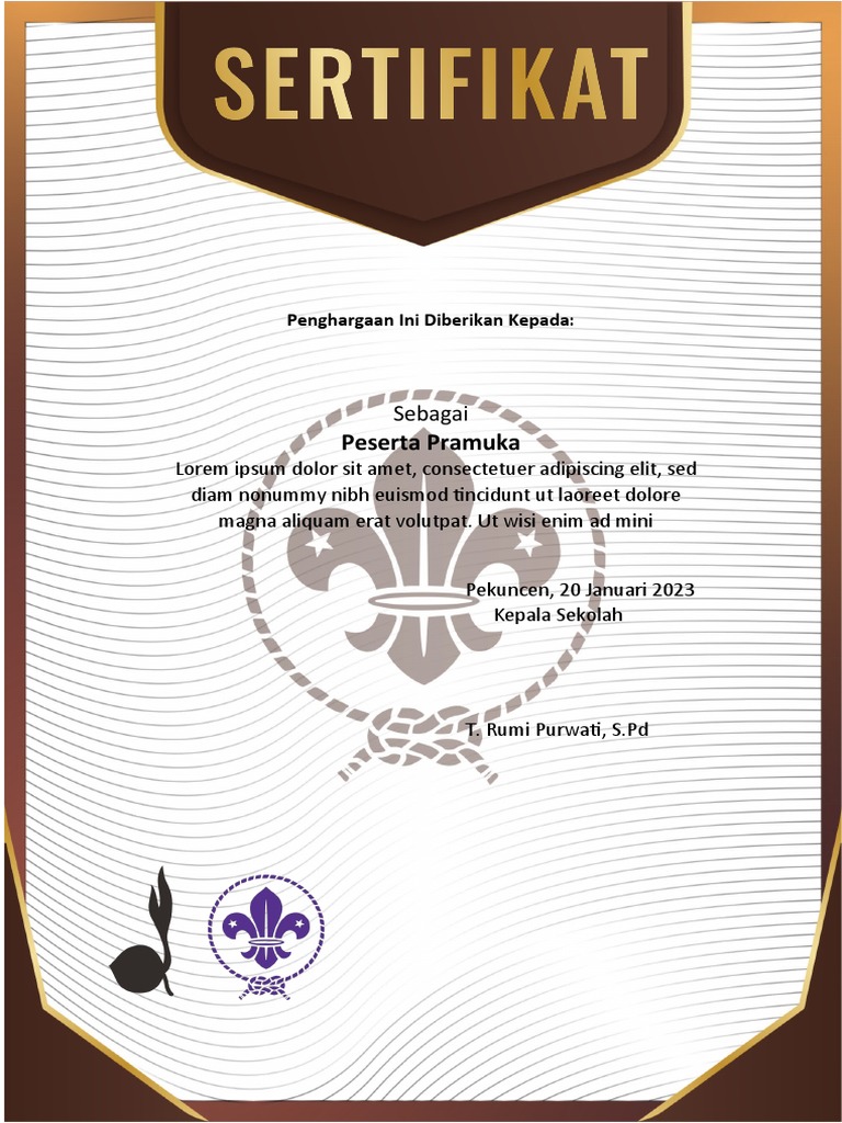 Desain Sertifikat Pramuka Gratis 2 Word Potrait | PDF | Komputer