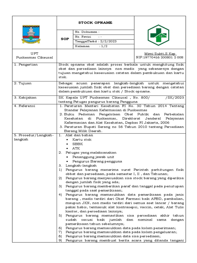 Sop STOCK OPNAME Yhusant | PDF