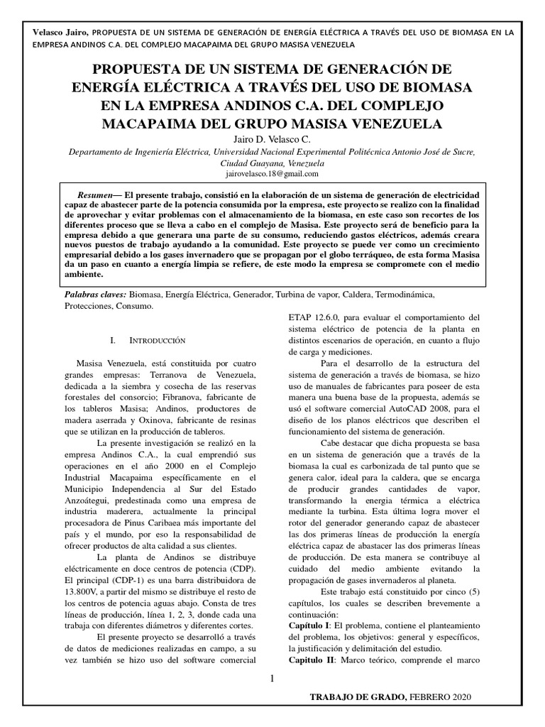 Paper TG - Jairo Velasco | PDF | Vapor | Ingenieria Eléctrica