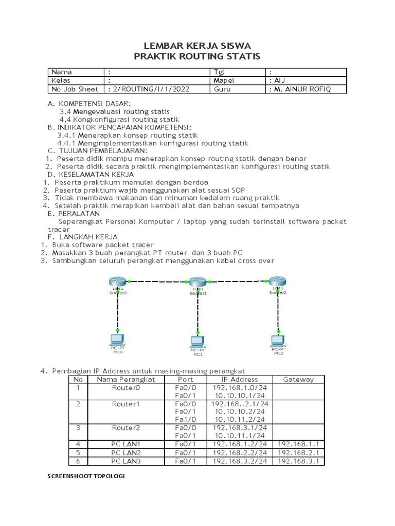 Rofiq - Jobsheet Aij Routing Statis | PDF | Griya & Taman | Komputer