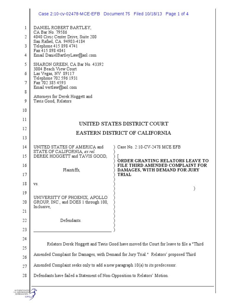 Order Granting Leave for Amended Complaint | PDF | Complaint ...