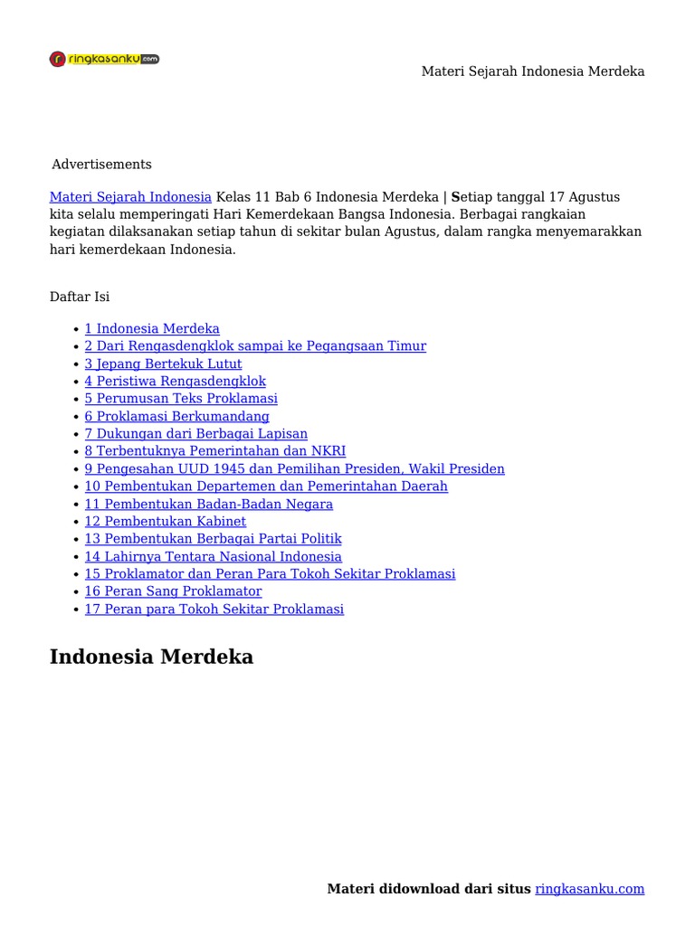 Materi Sejarah Indonesia Merdeka | PDF