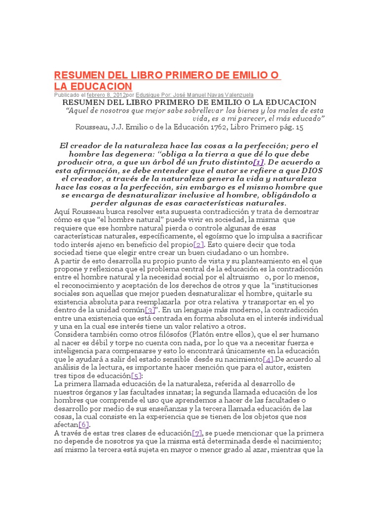 Resumen Del El Emilio | PDF | Emile, o sobre educación | Jean-Jacques ...