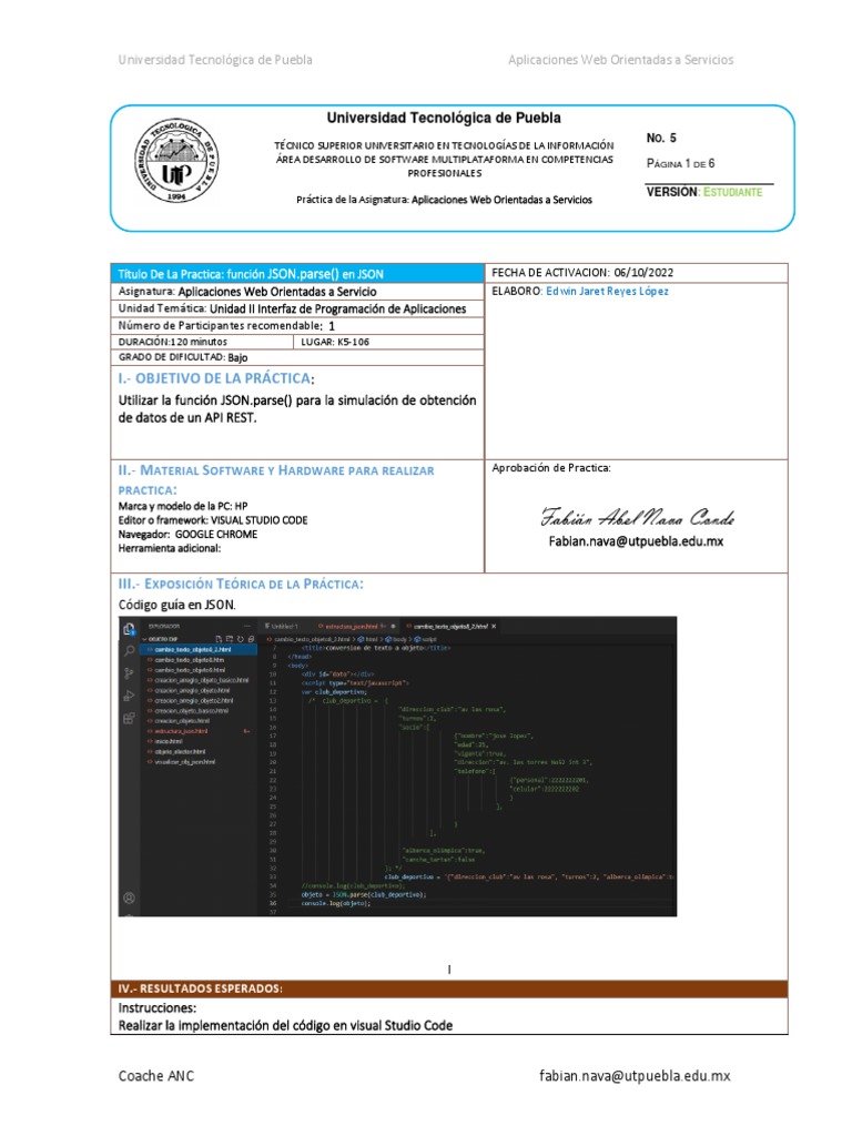 Practica 5 Objeto - Json - Cadena - Texto | PDF | Software de la ... Practica 5 Objeto - Json - Cadena - Texto | PDF | Software de la ...
