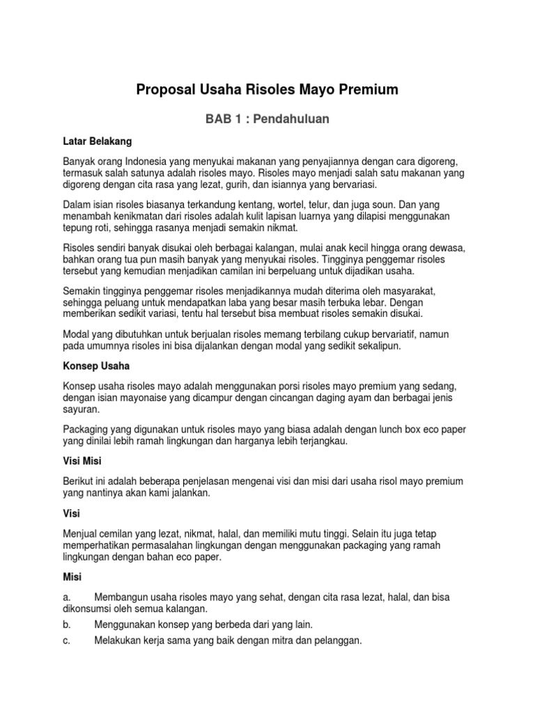 Proposal Usaha Risoles Mayo Premium | PDF