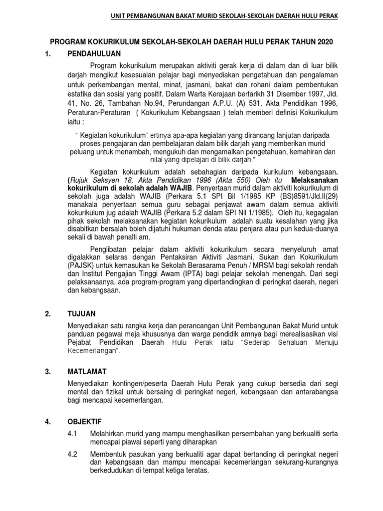 Panduan Pengurusan Kokurikulum PPD Hulu Perak 2020 | PDF