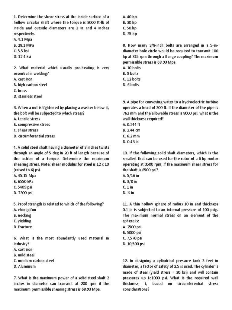 MDSP Set 1 | PDF | Strength Of Materials | Deformation (Engineering)