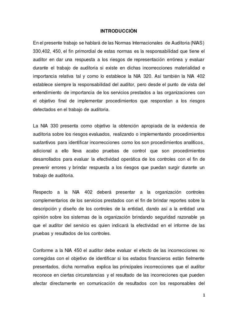 Nia 330, Nia 402, Nia 450 | PDF | Auditoría | Contralor
