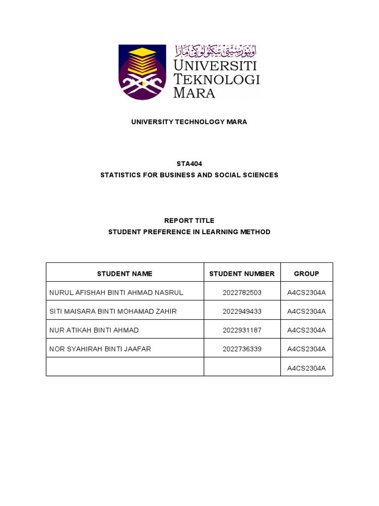 Sta404 Template | PDF | Student's T Test | Statistics