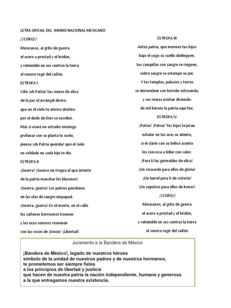 Letra Oficial Del Himno Nacional Mexicano | PDF