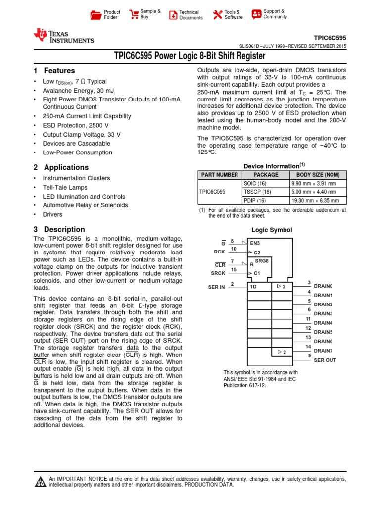 Tpic 6 C 595 | PDF | Electrostatic Discharge | Mosfet