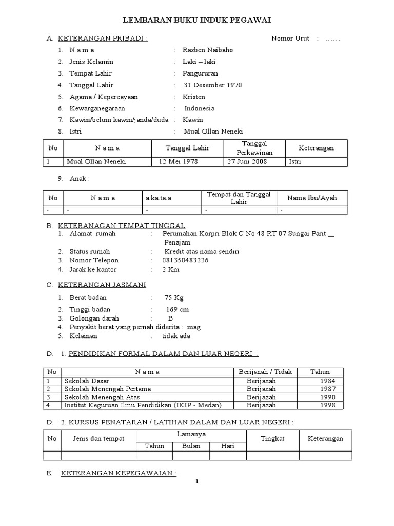Lembaran Buku Induk Pegawai | PDF