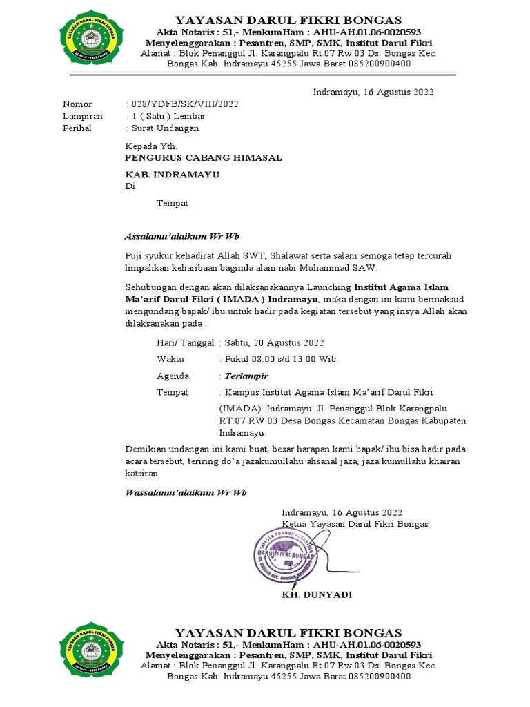 Surat Undangan Launching Imada | PDF | Agama & Spiritualitas