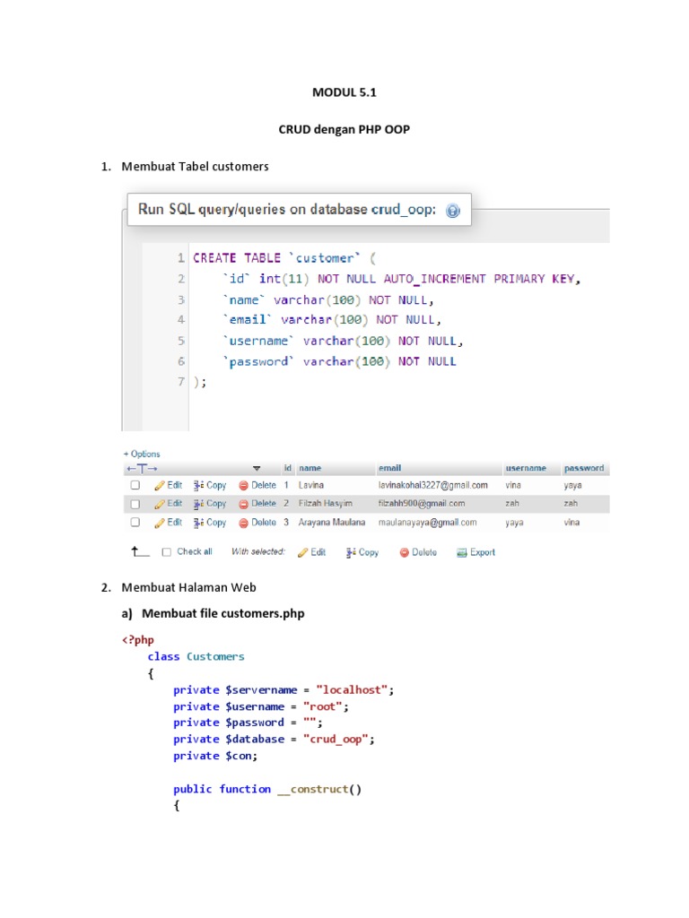 MODUL 5.1 CRUD DGN PHP OOP | PDF MODUL 5.1 CRUD DGN PHP OOP | PDF