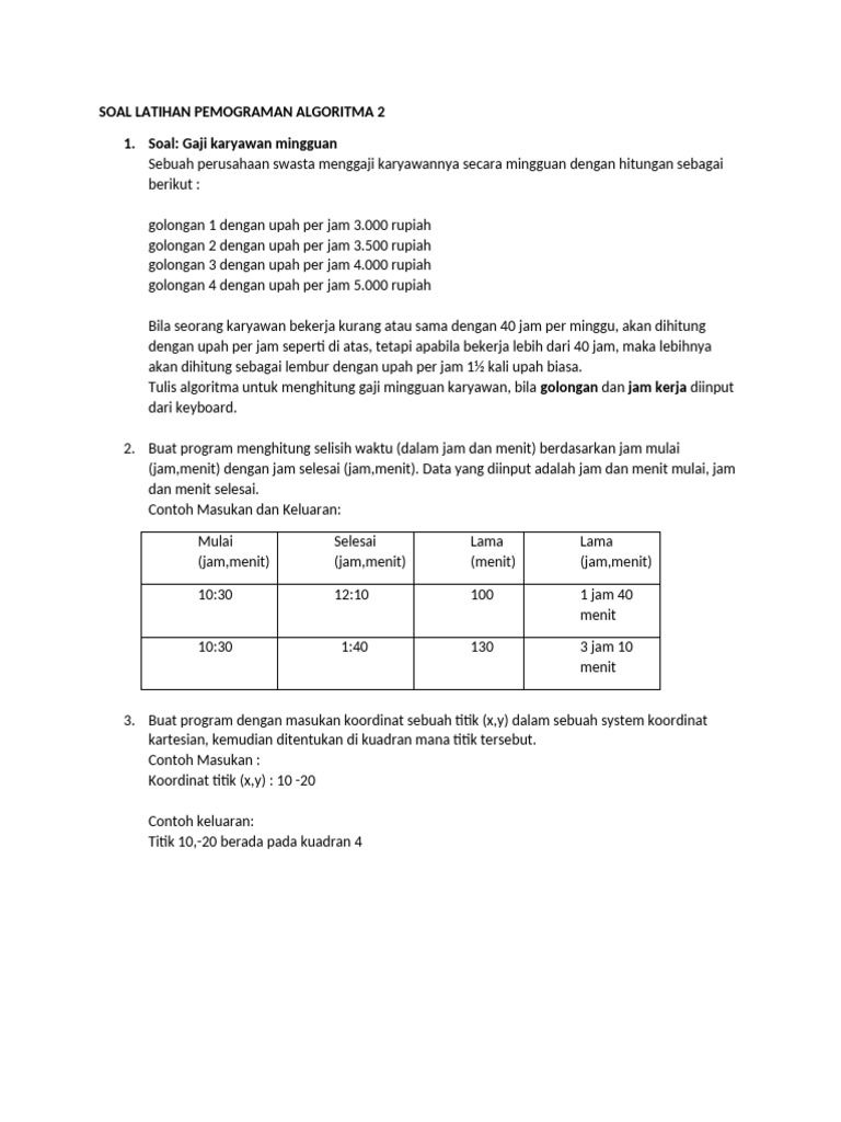 Soal Latihan Pemograman Algoritma 2 | PDF