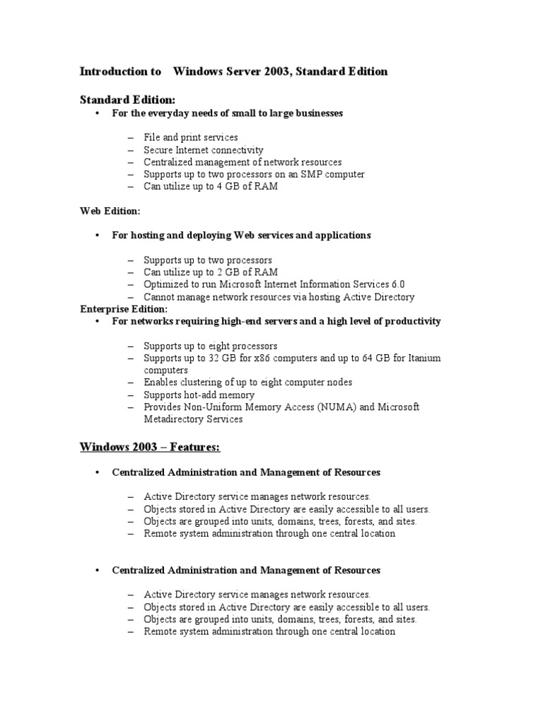 Introduction To Windows Server 2003, Standard Edition Standard Edition ...