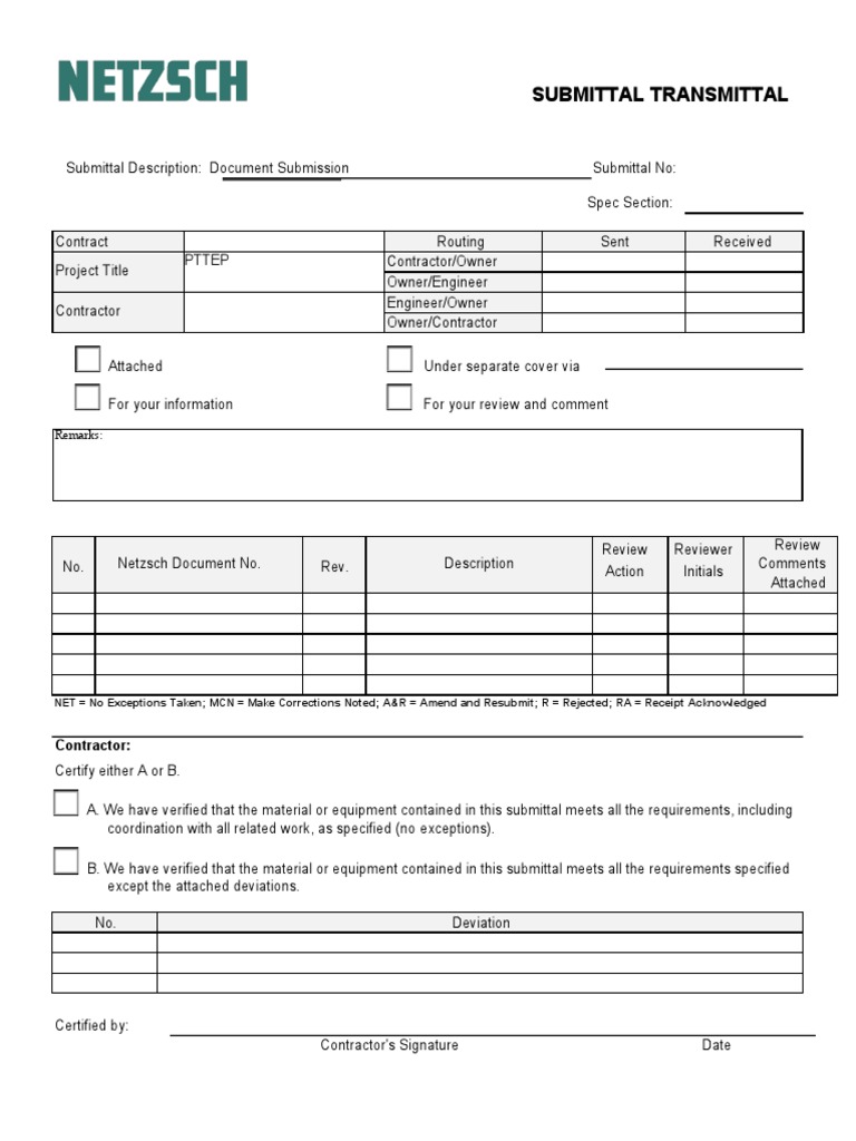 Sample Submittal Transmittal Form | PDF | Specification (Technical ...