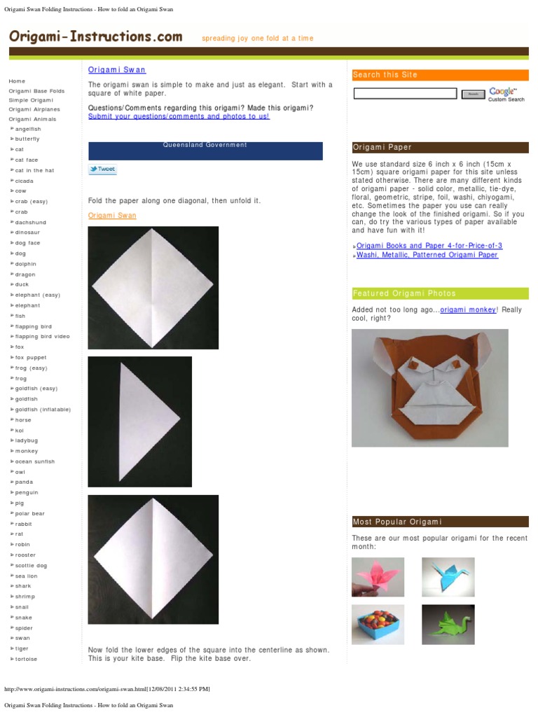 Origami Swan Folding Instructions - How To Fold An Origami Swan | PDF ...