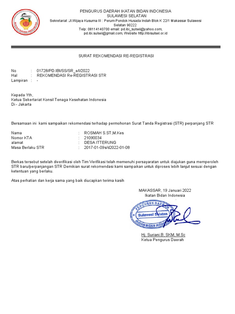 Rekomendasi Perpanjangan STR Bidan | PDF