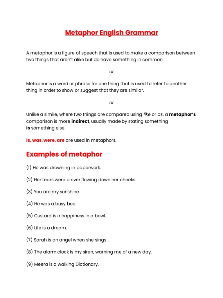 Class Notes Metaphors | PDF