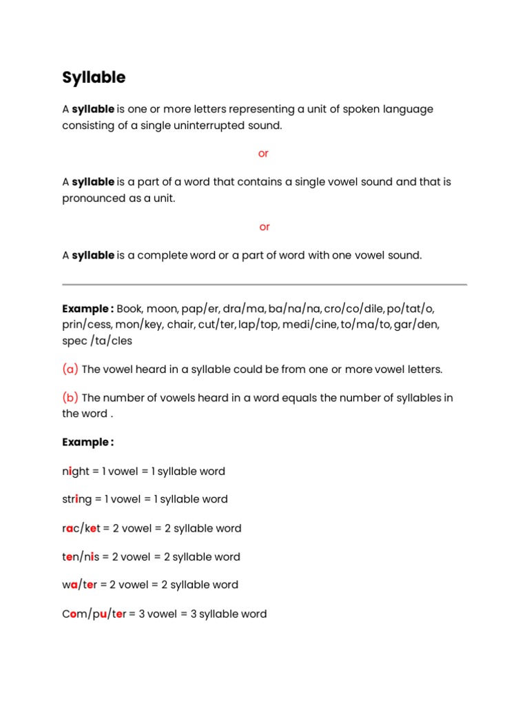 Class Notes Syllable | Download Free PDF | Syllable | Vowel
