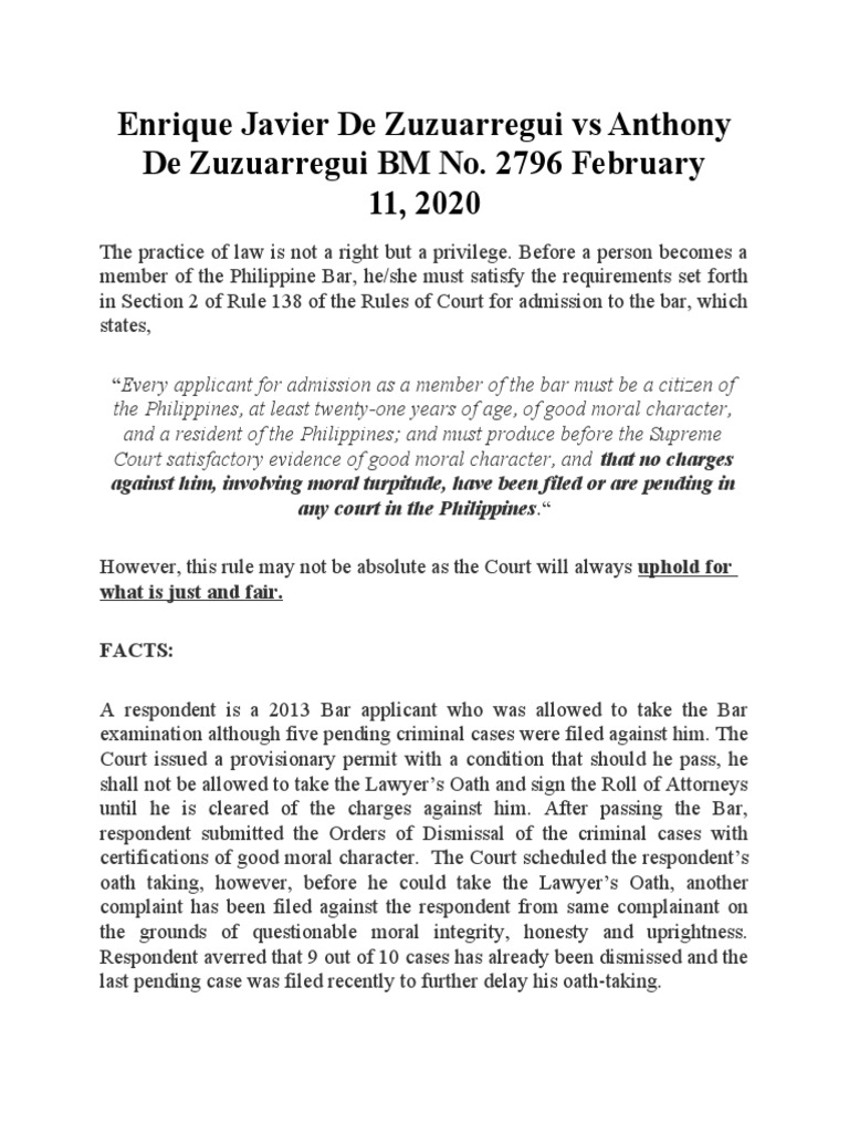 Zuzuarregui Bar Admission Ruling | PDF | Lawyer | Public Law