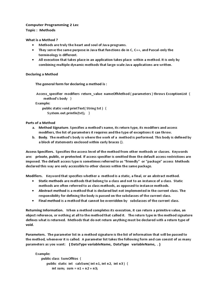 Methods Minutes Pdf Method Computer Programming Class Computer Programming