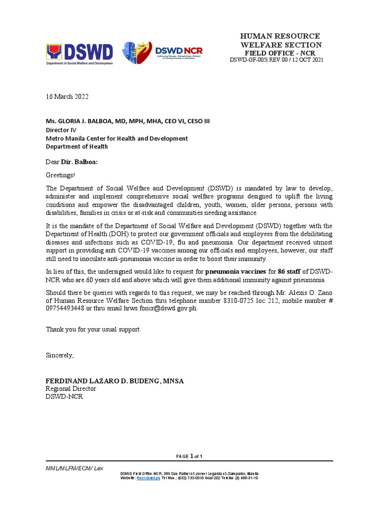 Request for Pneumonia Vaccines | PDF