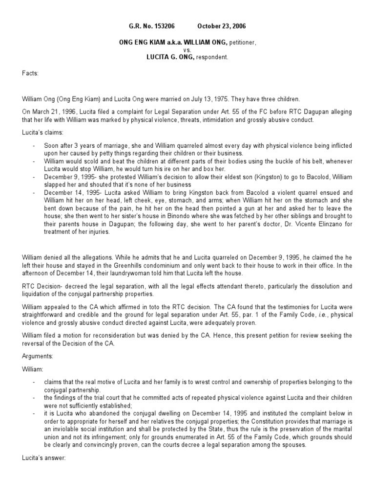 Ong Vs Ong | PDF | Marriage | Property